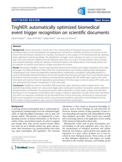 Pdf Trigner Automatically Optimized Biomedical Event Trigger Recognition On Scientific Documents