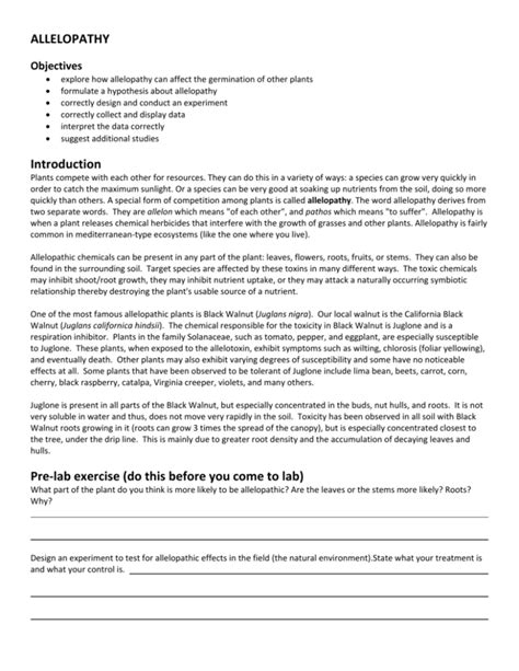 Allelopathy Lab Black Walnut Experiment College Biology