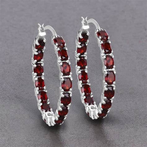 Garnet Earrings Genuine Garnet Hoop Silver Earrings For Women Natural