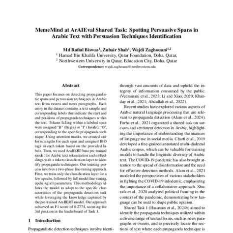 Mememind At Araieval Shared Task Spotting Persuasive Spans In Arabic Text With Persuasion