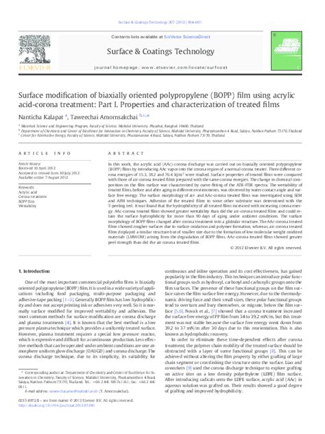 Pdf Surface Modification Of Biaxially Oriented Polypropylene Bopp Film Using Acrylic Acid