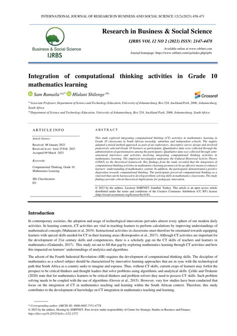Pdf Integration Of Computational Thinking Activities In Grade 10
