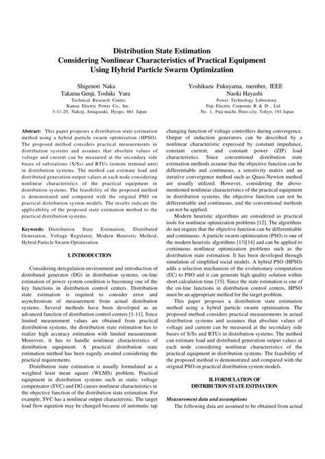 Pdf Distribution State Estimation Considering Nonlinear Characteristics Of Practical Equipment