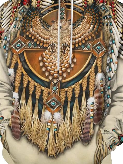 에스닉 깃털 패턴 프린트 까마귀 남성용 멋진 후드 남성용 캐주얼 그래픽 디자인 풀오버 후드 티셔츠 스트리트 Temu