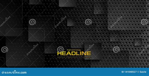 Black Tech Perforated Abstract Background With Squares Stock Vector Illustration Of Hitech