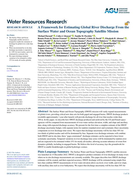 Pdf A Framework For Estimating Global River Discharge From The
