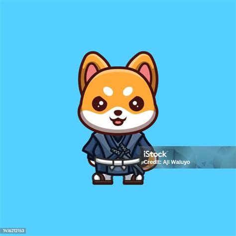 시바 이누 사무라이 귀여운 크리에이티브 카와이 만화 마스코트 로고 귀여운에 대한 스톡 벡터 아트 및 기타 이미지 귀여운 사무라이 검 Istock