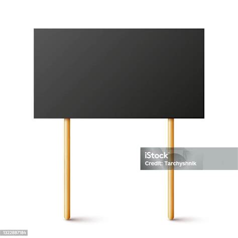나무 홀더가있는 빈 검은 항의 표지판 사실적인 벡터 데모 배너입니다 스트라이크 액션 골판지 플래카드 모형 Revolution에 대한 스톡 벡터 아트 및 기타 이미지 Istock