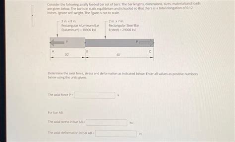 solved consider the following axially loaded bar set of