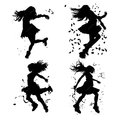 Silhouettes Of Dancing Girl Group Vector Illustration Dancing Girl