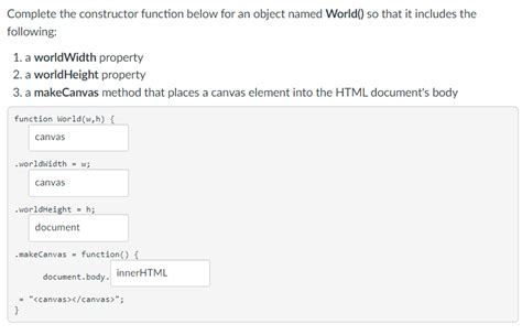 solved complete the constructor function below for an object