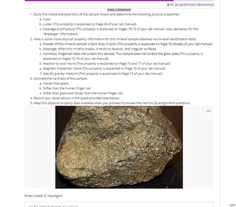 Solved Data Collection 1. Study the visible characteristics | Chegg.com