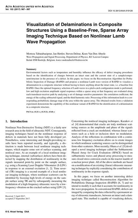 Pdf Visualization Of Delaminations In Composite Structures Using A Baseline Free Sparse Array