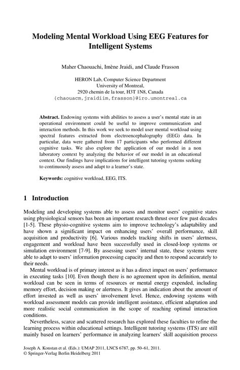 Pdf Modeling Mental Workload Using Eeg Features For Intelligent Systems