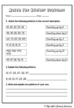 Match The Number Sequence Worksheet Lesson Warm Up Test Practice No Prep