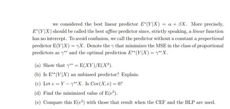 we considered the best linear predictor e y x a