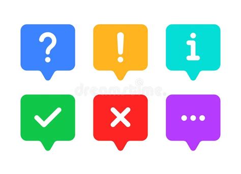 A Set Of Six Icons Representing Common Interface Symbols A Question Mark Exclamation Mark
