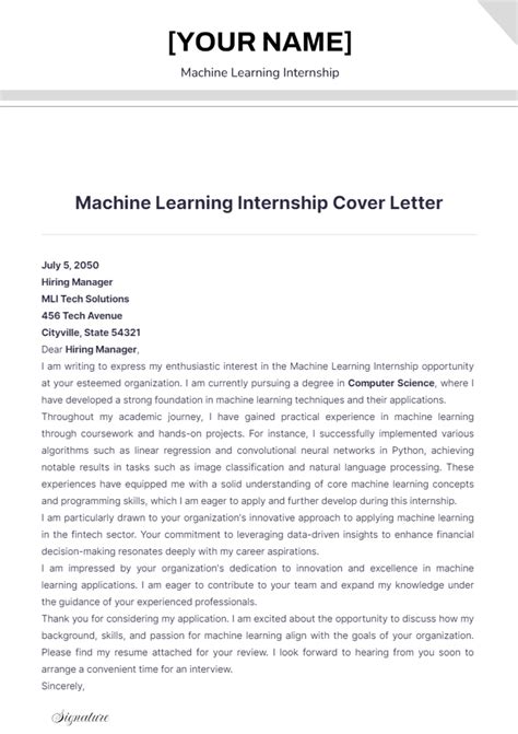 Free Machine Learning Internship Cover Letter Template To Edit Online