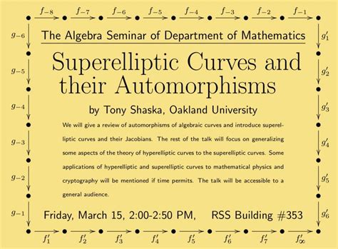 Algebra Seminar For March 15th Superelliptic Curves With Tony Shaska