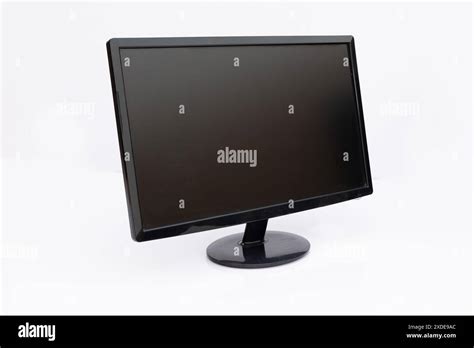 Black Flat Screen Monitor On White Background With Copy Space Stock