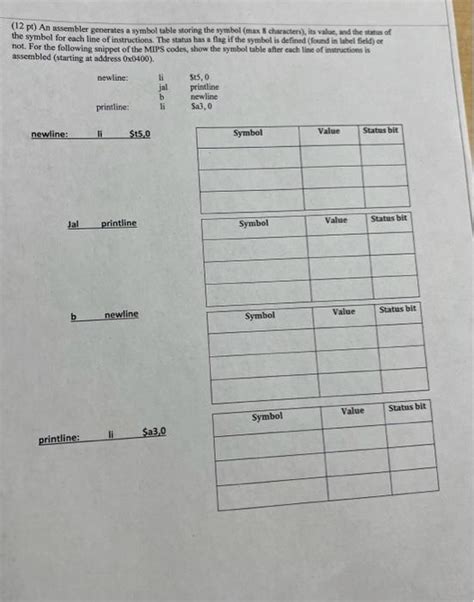 solved 12 pt an assembler generates a symbol table