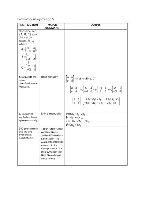 Lab Assignment 65 Q5 Laboratory Assignment 6 Instruction Maple