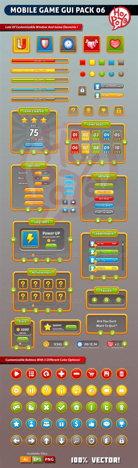 Mobile Game GUI Pack Video Juego Disenos De Unas Juegos