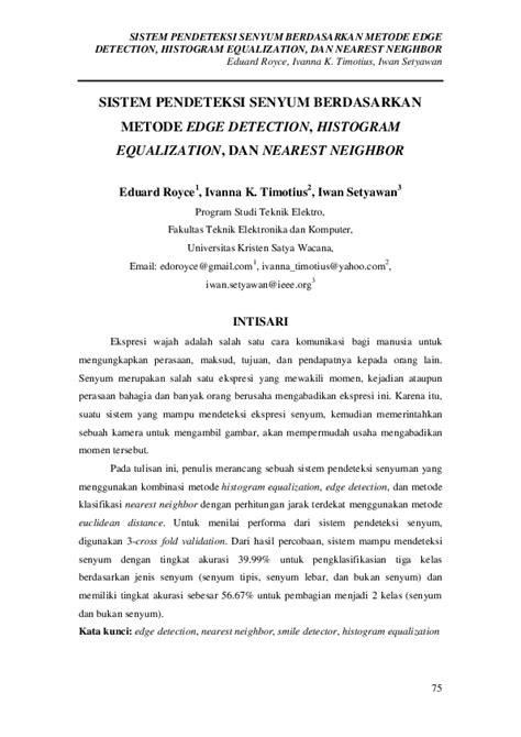 Pdf Sistem Pendeteksi Senyum Berdasarkan Metode Edge Detection Histogram Equalization Dan