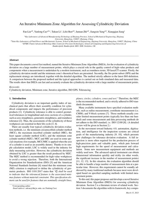 Pdf An Iterative Minimum Zone Algorithm For Assessing Cylindricity