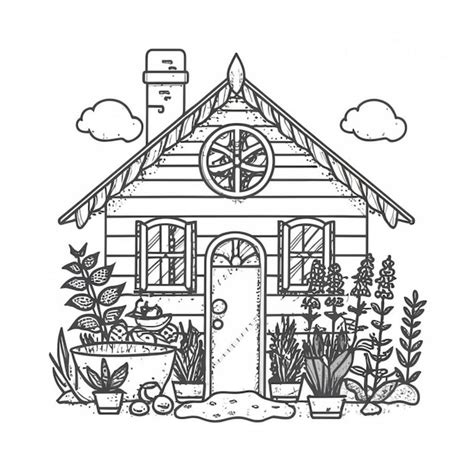 Premium Vector Cottage Coloring Page Vector
