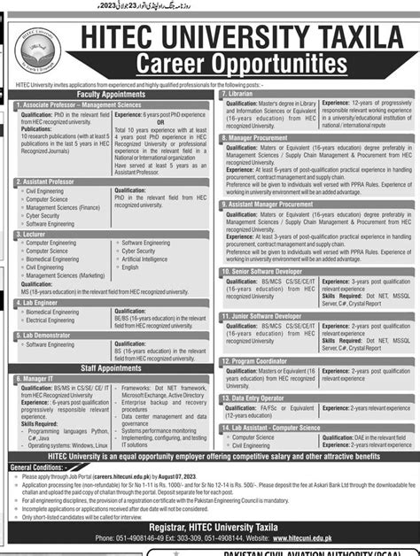 Hitec University Taxila Jobs July 2023 University Jobs In Pakistan