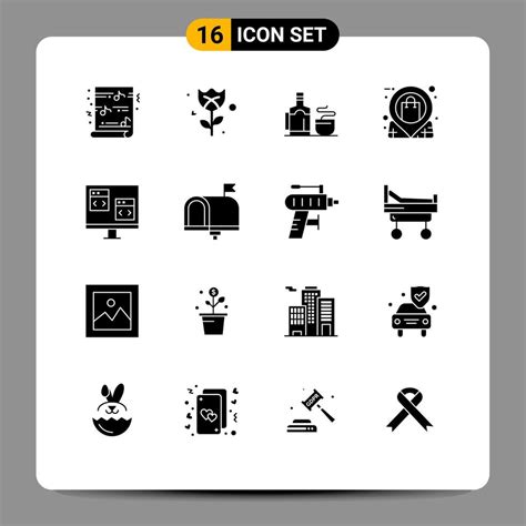 Pack Of 16 Creative Solid Glyphs Of Coding Store Cup Shop Market