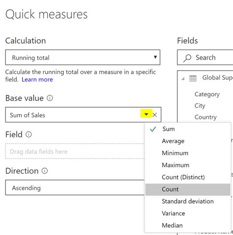 power bi running aggregations dataveld