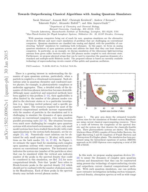 Pdf Towards Outperforming Classical Algorithms With Analog Quantum Simulators