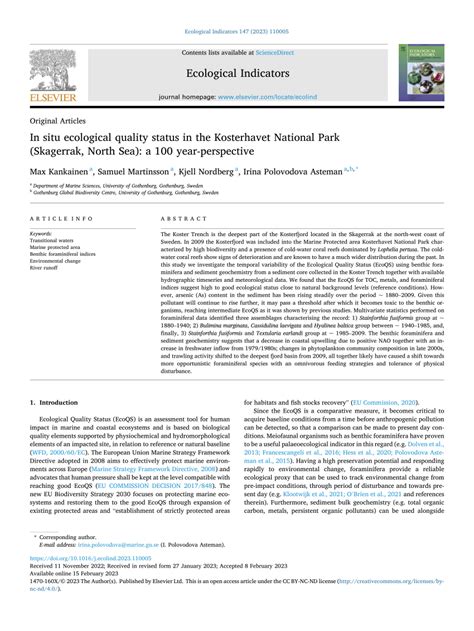 Pdf In Situ Ecological Quality Status In The Kosterhavet National