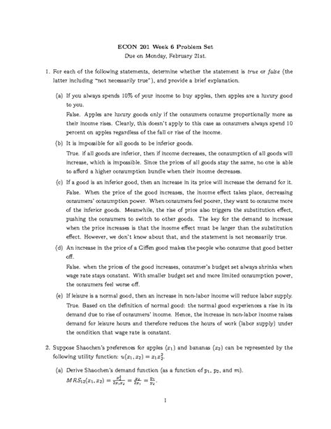 ECON 201 W6 Problem Set Homework Assignment Elasticity Luxury Good Necessity Good ECON