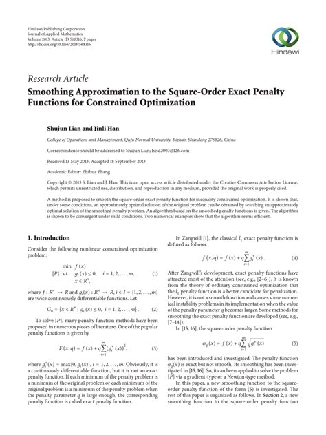 Pdf Smoothing Approximation To The Square Order Exact Penalty