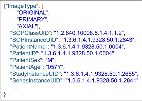 json based representation of dicom headers only a fraction listed