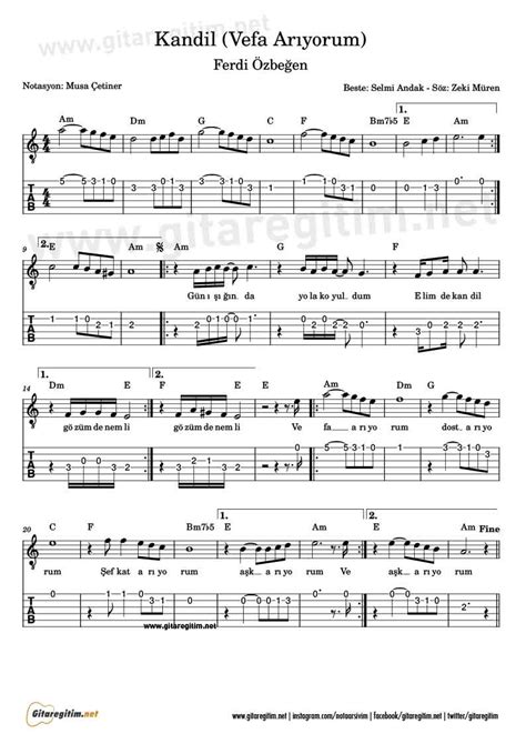 Ferdi Özbeğen Kandil Vefa Arıyorum Gitar Nota Tab
