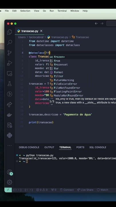 classes imutáveis com dataclass em python python programming