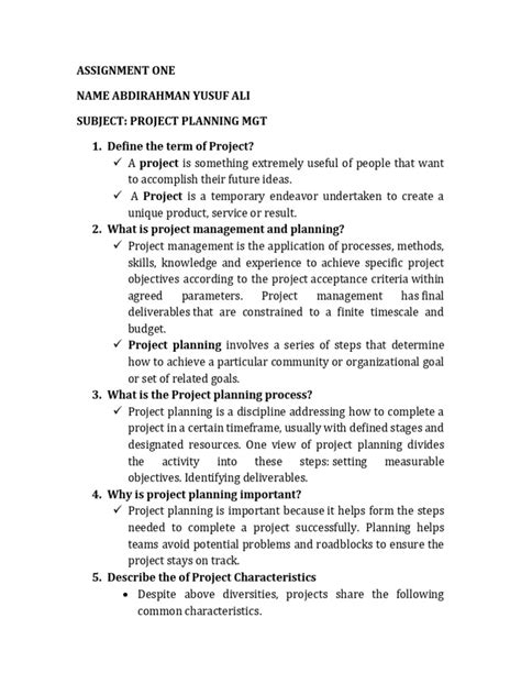 assignment one project management pdf