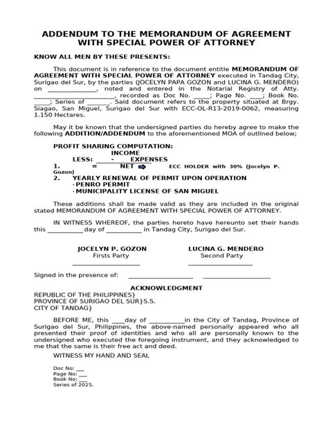 Addendum To The Memorandum Of Agreement Jocelyn Gozon Pdf