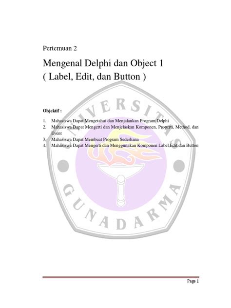 Pertemuan 2 Mengenal Delphi Dan Object 1 Pdf Komputer