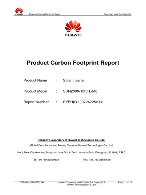 Product Carbon Footprint Report For Huawei Sun2000 10ktl M0 Product Carbon Footprint Report For Huawei Sun2000 10ktl M0