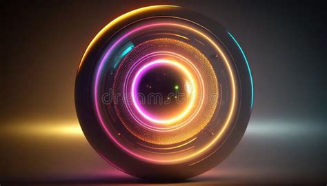 An Abstract Photo Of A Circular Object With Neon Lights In The Center Stock Illustration