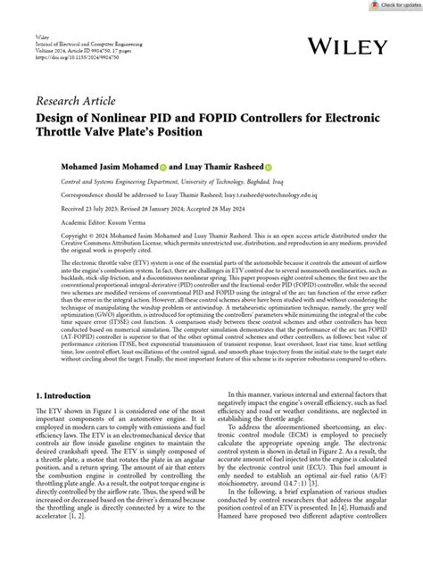 Journal Of Electrical And Computer Engineering 2024 Mohamed Design Of Nonlinear Pid And