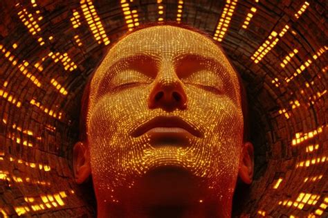 Sound Frequency Thought Projection And Neural Processing Face Illuminated With Glowing Particles