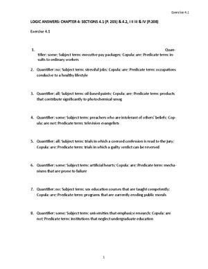 Logic Answers Ch 4 Sections 1 2 I II III IV Exercise 4 LOGIC ANSWERS CHAPTER 4 SECTIONS 4