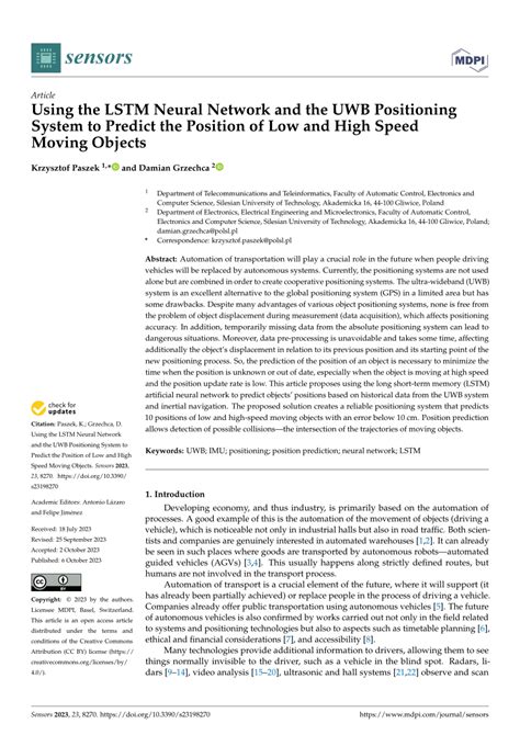 Pdf Using The Lstm Neural Network And The Uwb Positioning System To