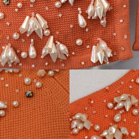 1950s1960s Gene Shelly Melon Orange Peach Beaded Rhi Gem
